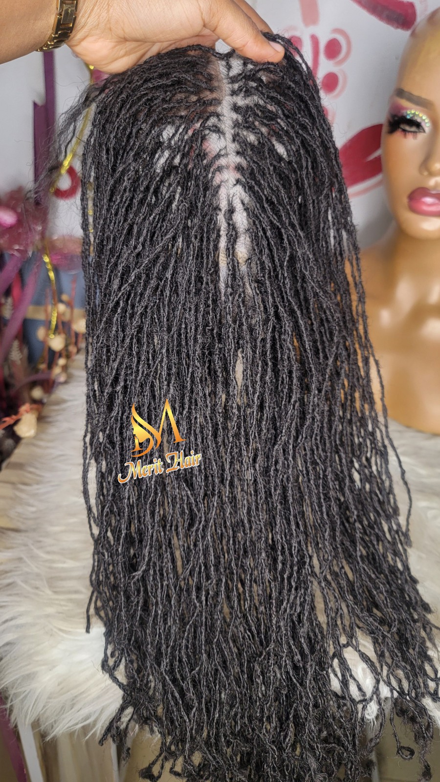 Hair topper,Sisterlocks topper,braided wig, Faux locswig ,sister locs w ...