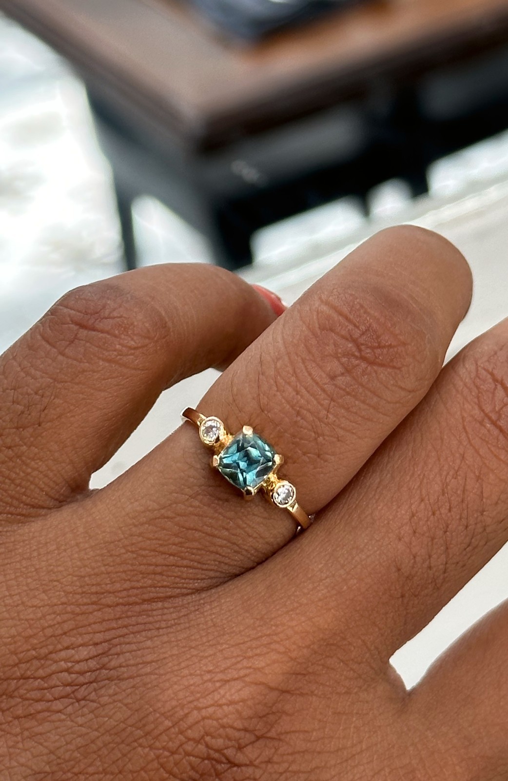 Angel ring with sapphire and diamonds by vangovango - Rings - ANKA