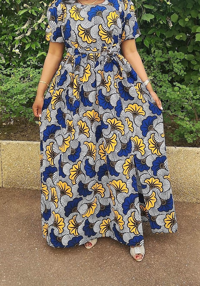 Robe longue froncée en wax ( pagne africain ) par pagnshop - Robes long ...