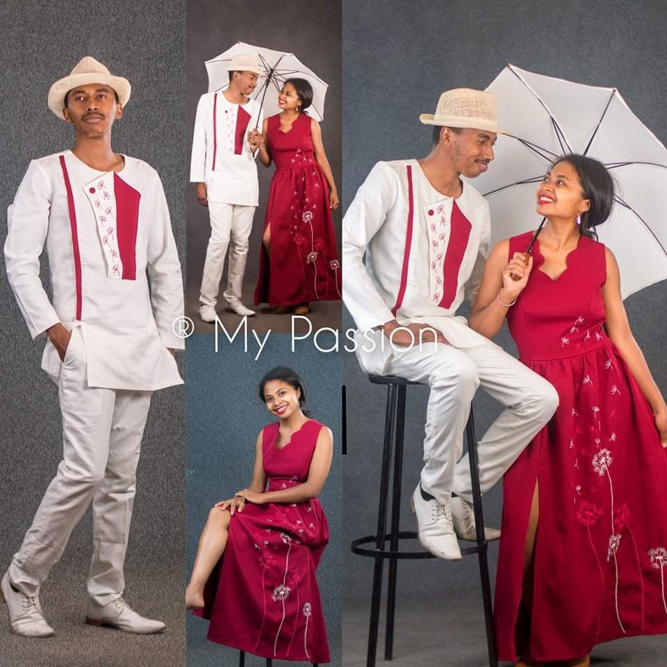 Couple/Set 3 pieces embroidered Man + woman/ MALAGASY EMBROIDERY by mad ...