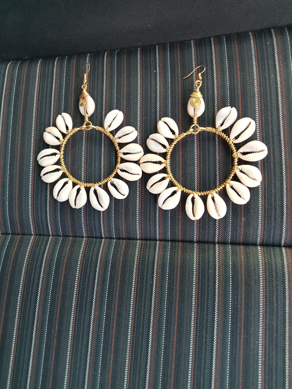 Cowrie shells earrings, African earrings,large hoop earrings. by liztra - ANKA