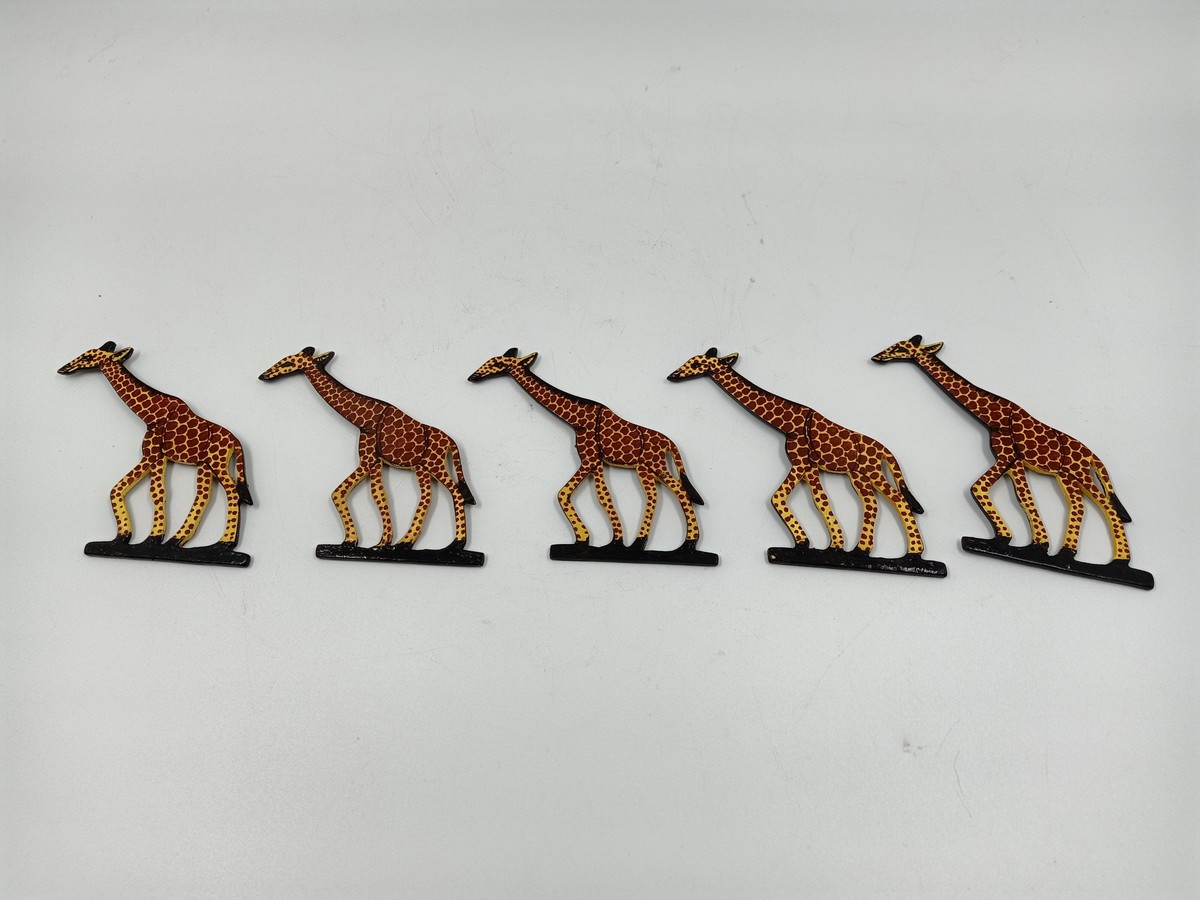SET OF 5 giraffe fridge magnets, wooden fridge magnets, animal fridge m ...