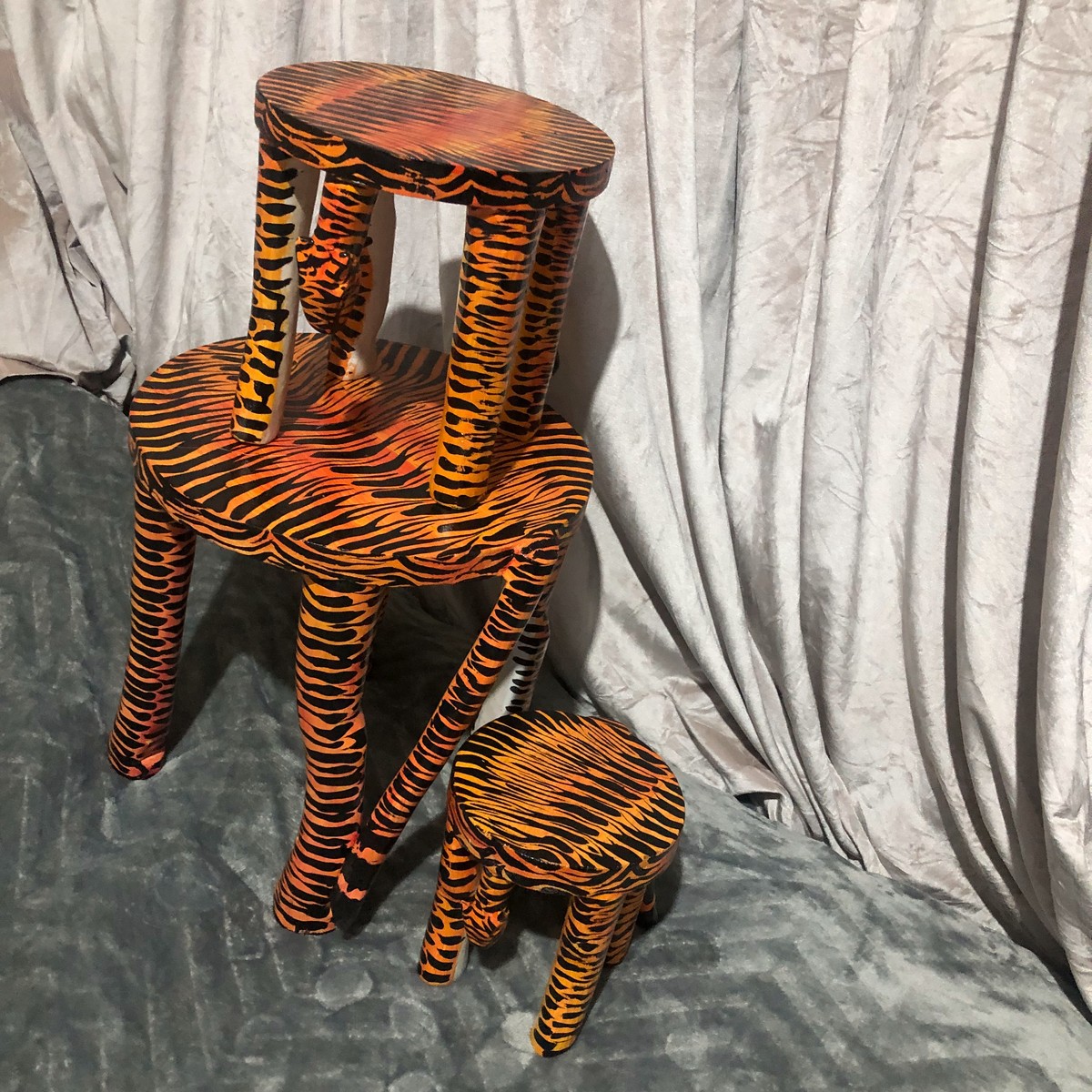 A set of 3 wooden vintage coffee tables/ cheetah print end table set by ...