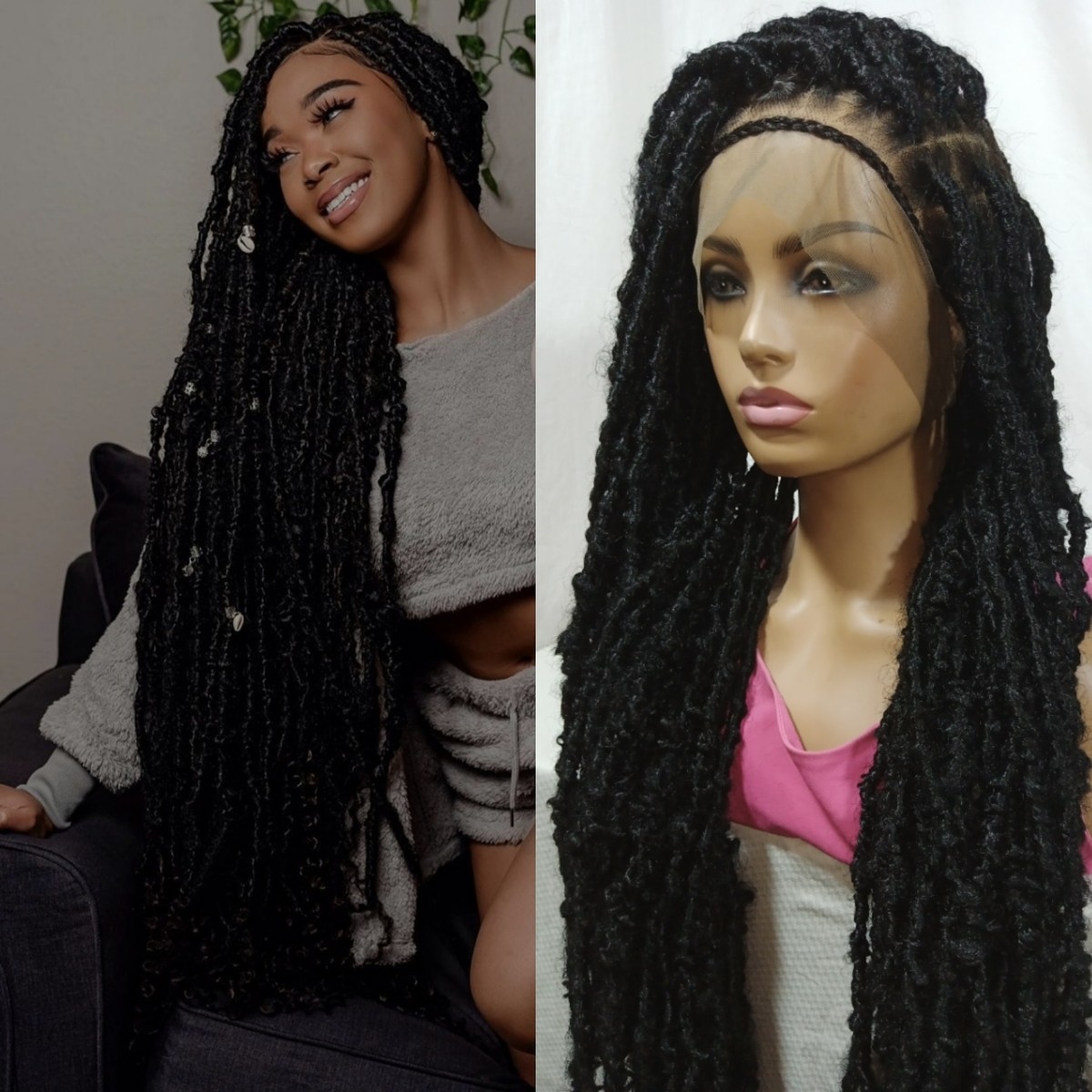 55inches full Distressed locs,soft locs, handwrapped,faux locs,free shi ...