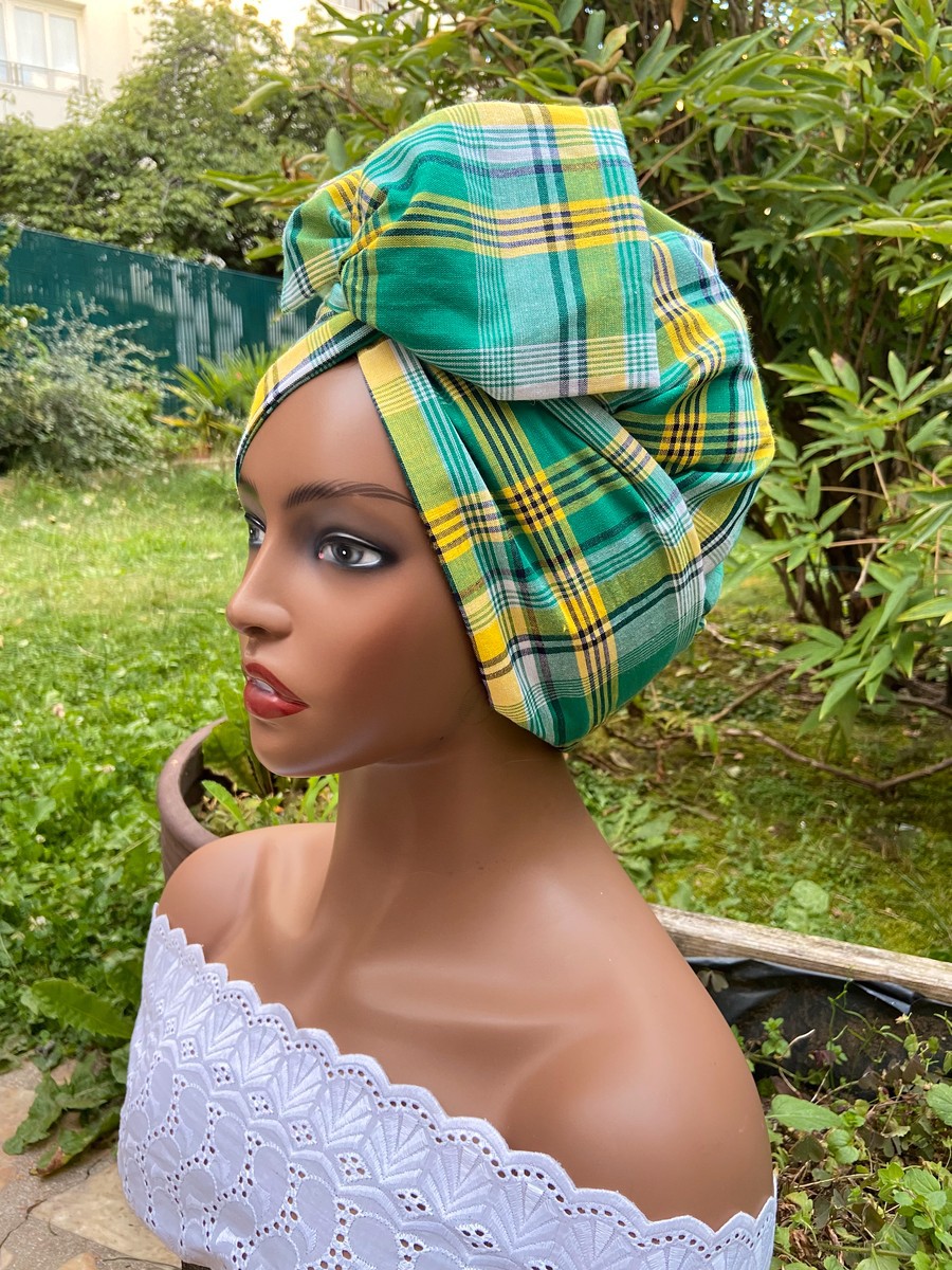 Madras / satin reversible wrap turban by abi-creations - Headwraps - ANKA