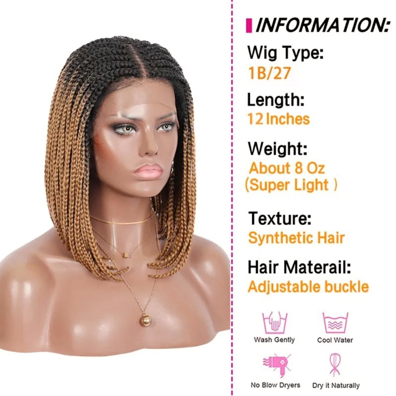12 inch braided wig synthetic lace front wig par makielbeautyshop - Per ...