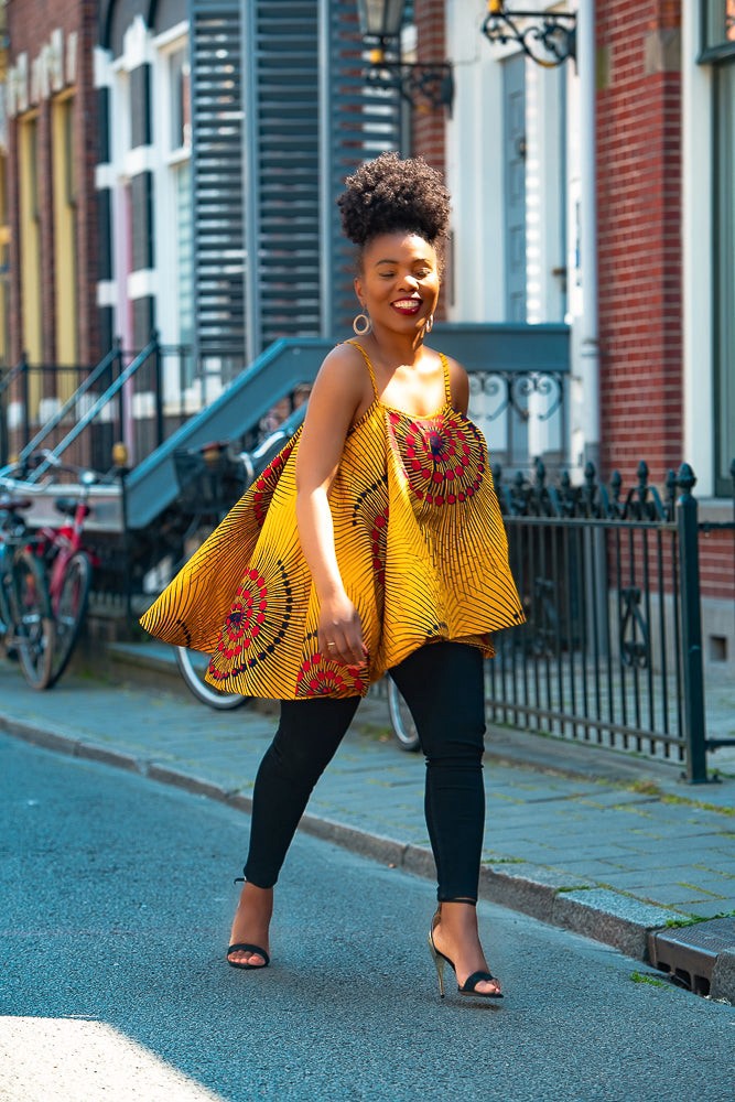 LEENA YELLOW AND RED FLARE TOP by heritageclothings - Peplum Tops - ANKA