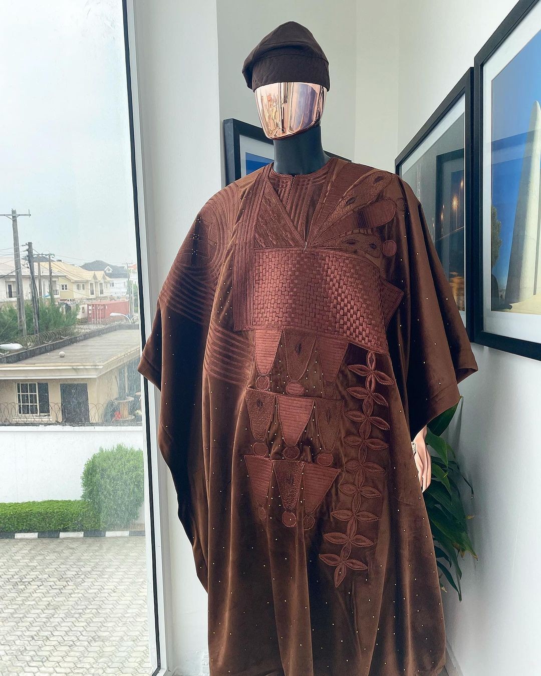 A chocolate brown royal embroidery design agbada, dashiki, hand knitted ...