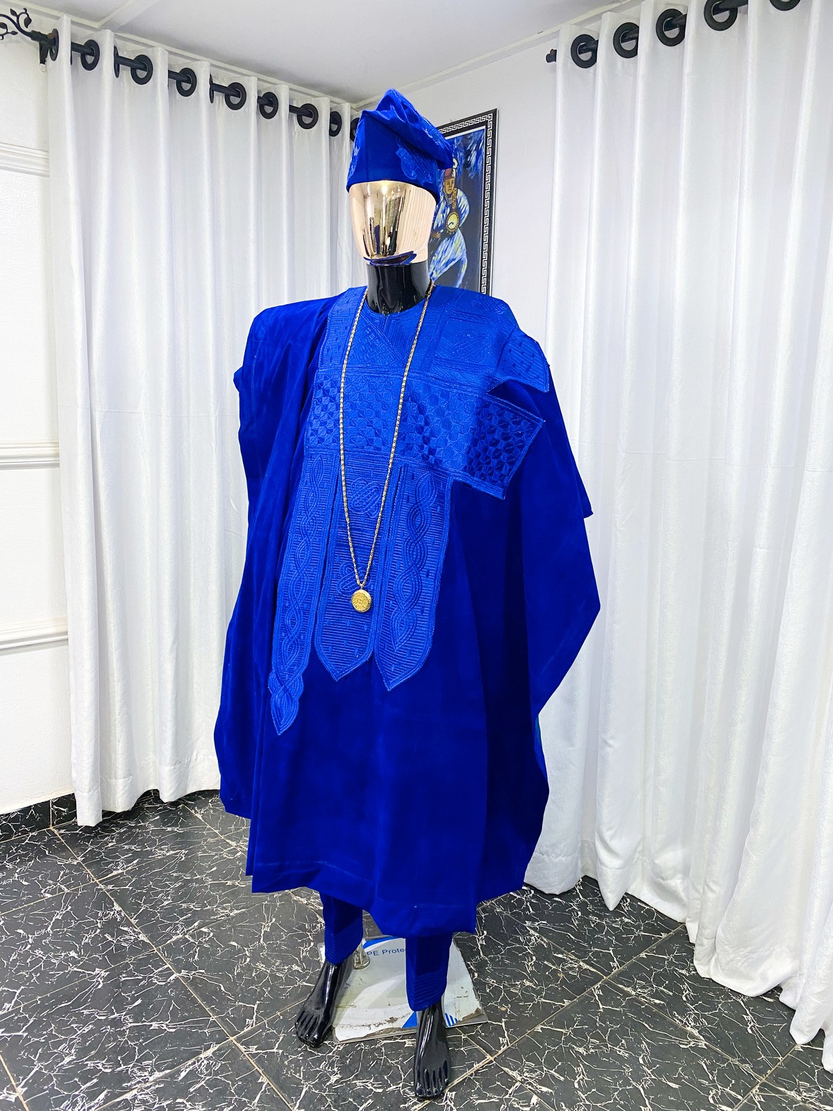 A ROYAL BLUE SUEDE AGBADA SET by mrjaycouture - Men Traditional Clothin ...