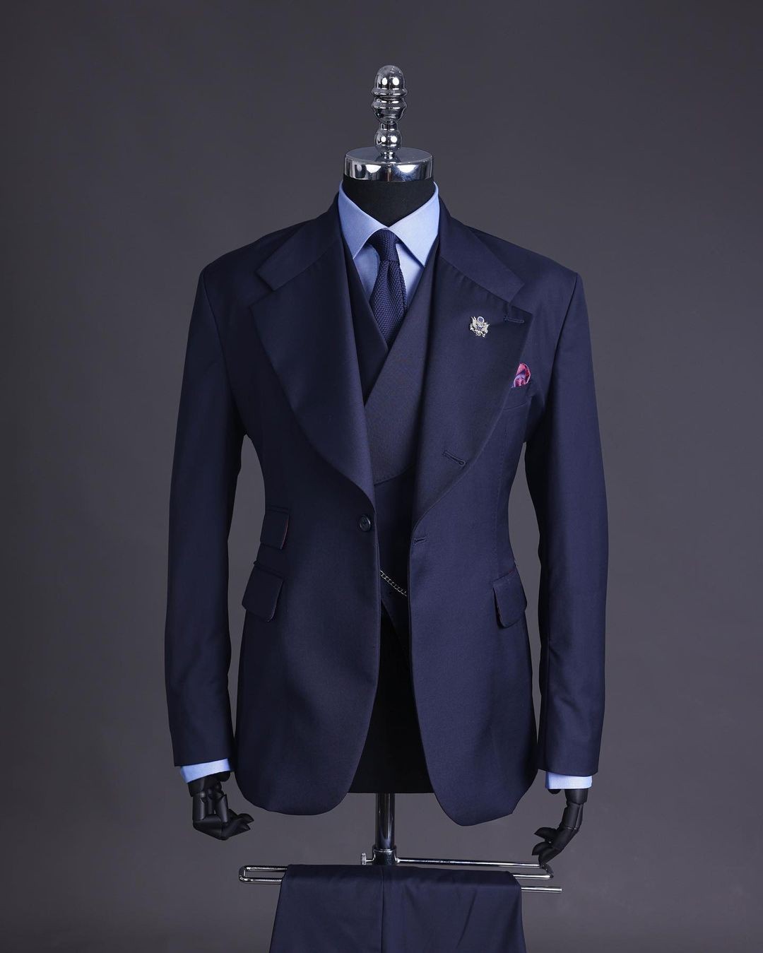 A Navy Blue, knitted, notch lapel suit, double breasted waist coat & - ANKA