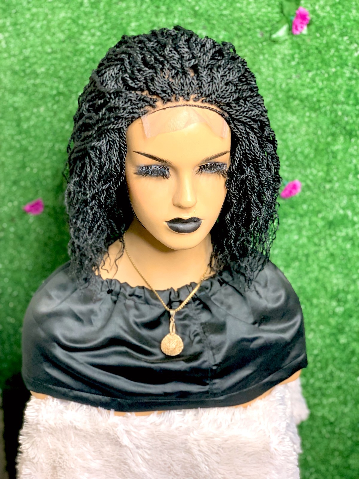 Curly kinky look braided wig, handmade wig, wigs for black women, uniqu ...