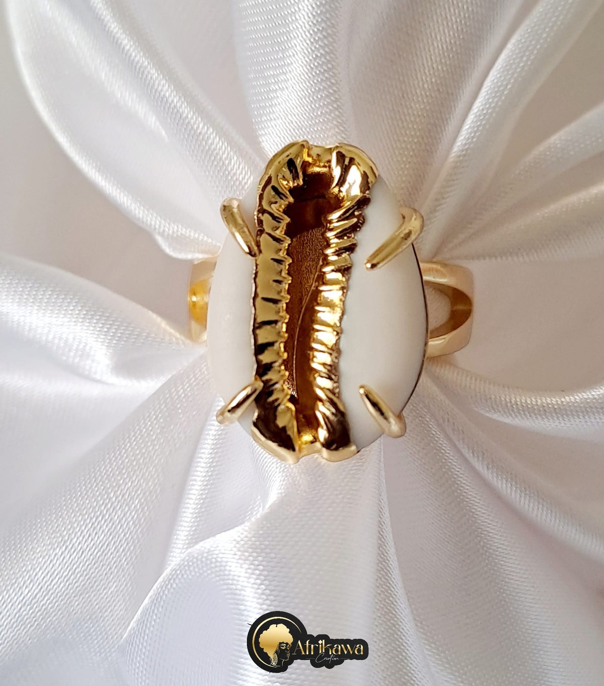 Magnificent gold-plated cowrie ring by afrikawacreation - Rings - ANKA