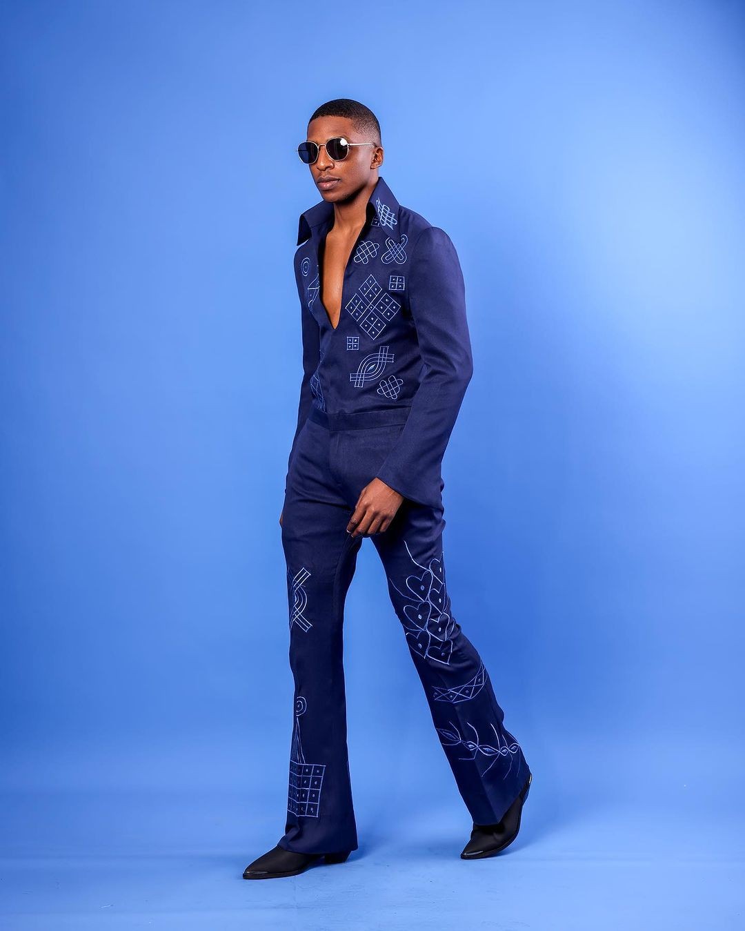 A Navy Blue “Anikulapo” Arewa Embroidery Jumpsuit by dejiandkola - Men ...