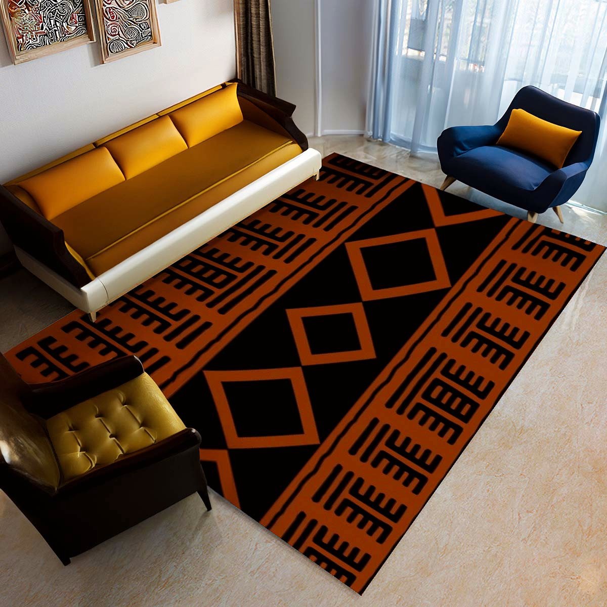 African Rug Tribal Print Indoor Carpet- LARGER SIZES AVAILABLE by bynel ...