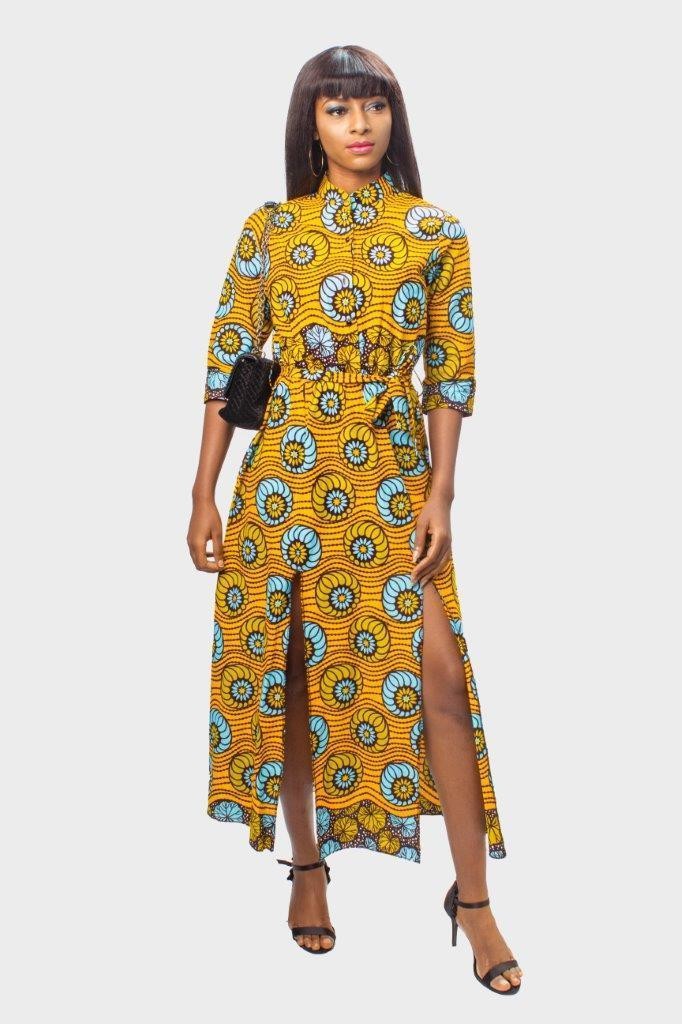 Vibrant African Print Ankara Double Slit Dress, Ankara Dress, by wandiz ...