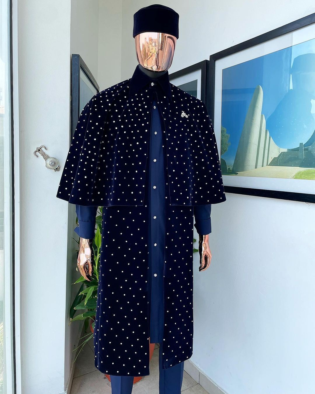 An “Eyes Wide Shut” navy blue soaked Italian velvet Ceremonial suktan b ...