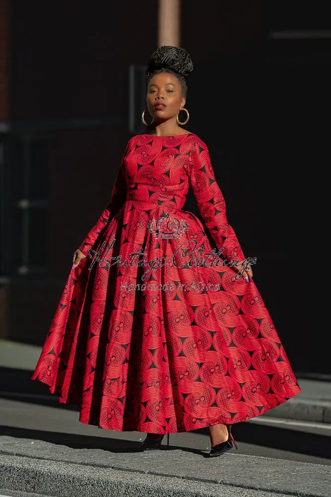 MOYO RED AND BLACK DRESS by heritageclothings - Long dresses - ANKA