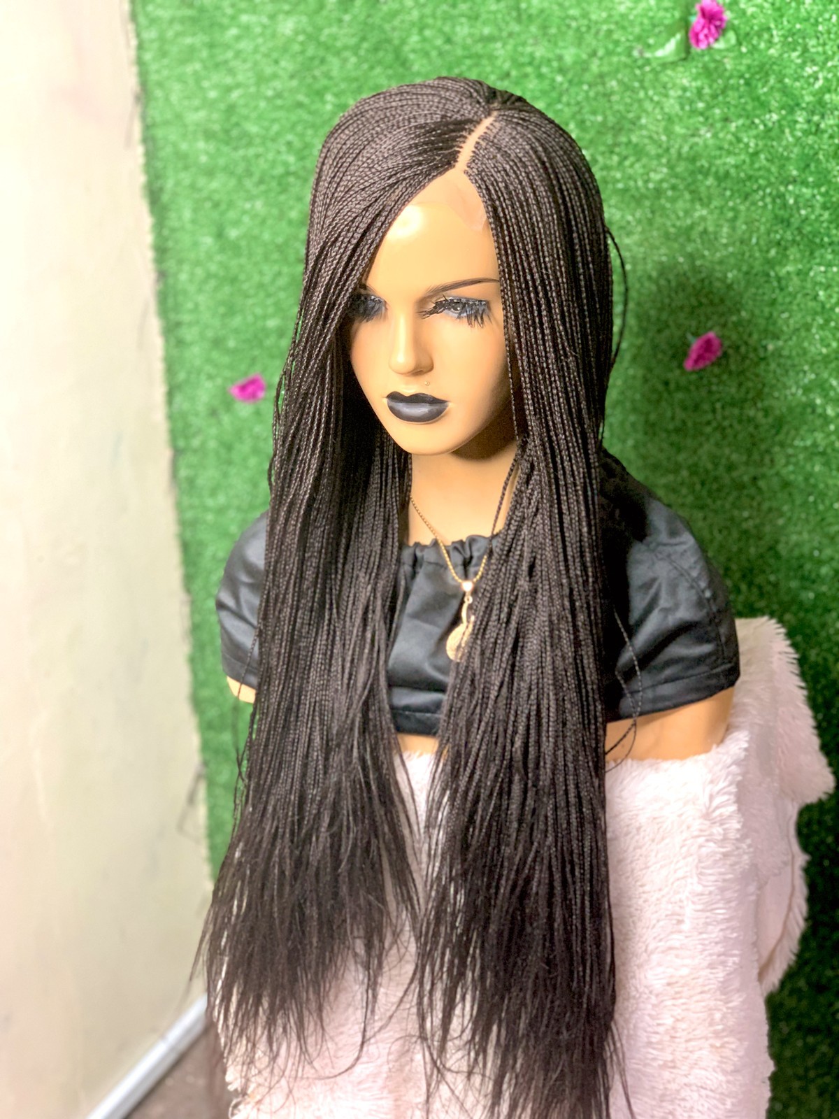 Micro braids, side part wig, left parting, braided wigs for black women ...