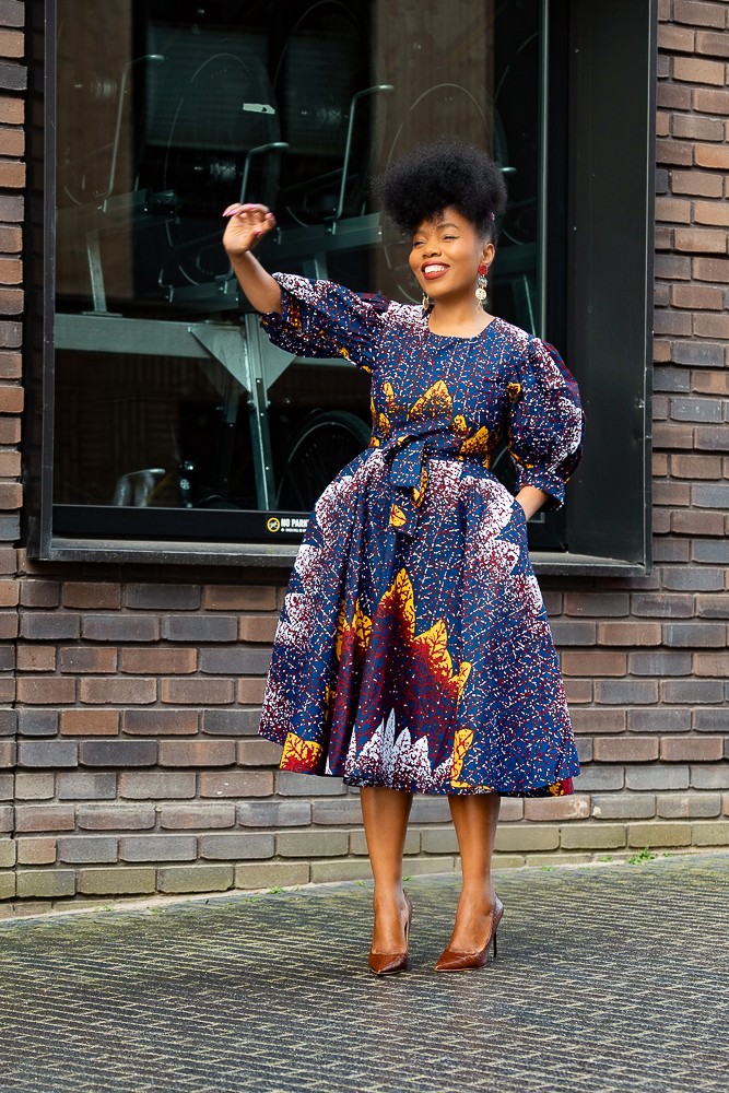 NEFERTITI NAVY BLUE AND ORANGE MIDI DRESS by heritageclothings - Mid-le ...