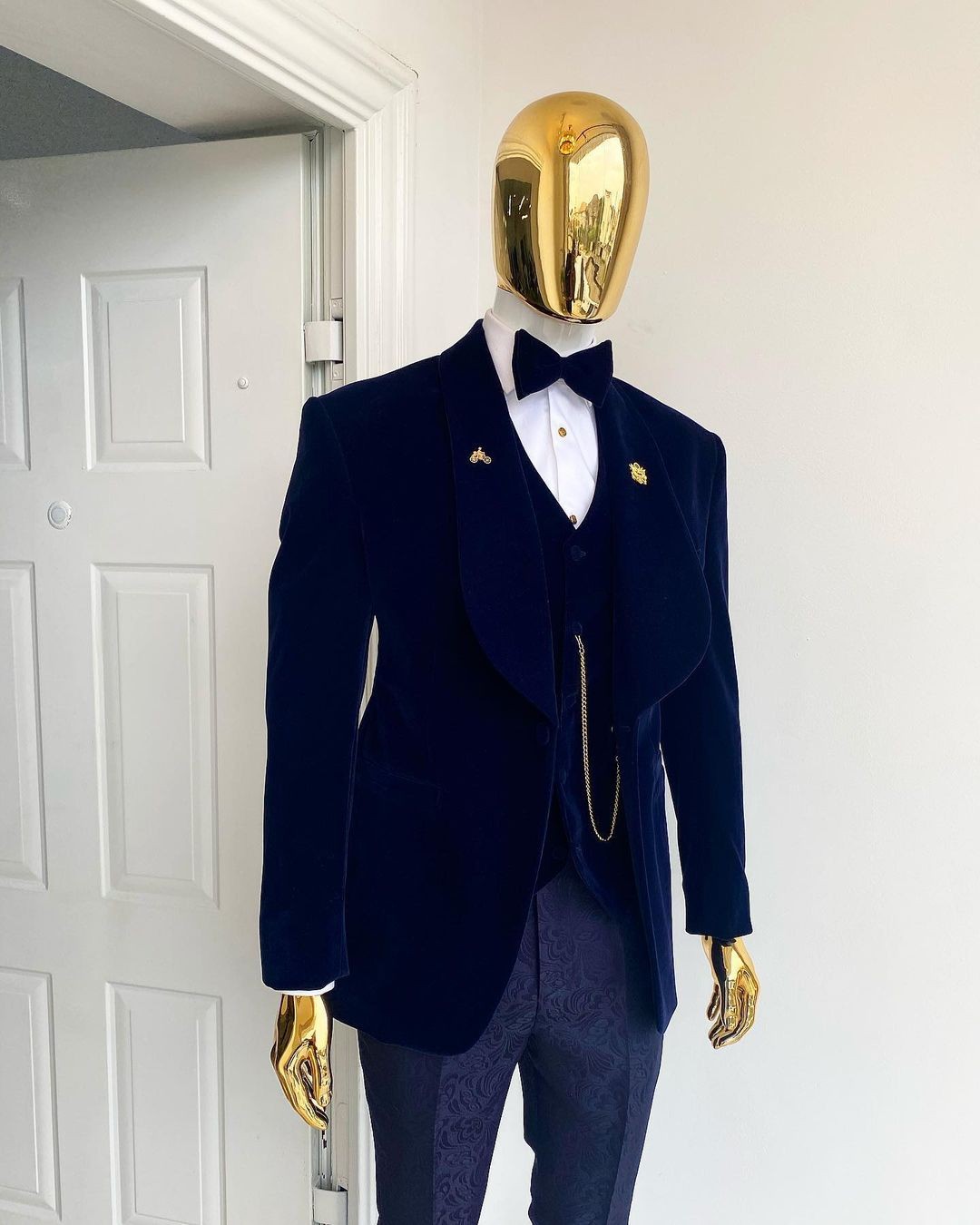 A shawl lapel midnight blue soaked velvet tuxedo suit. by dejiandkola ...