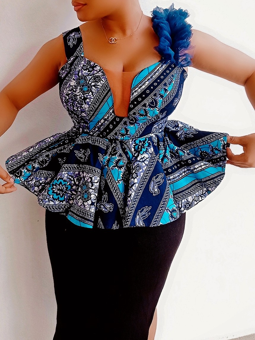 Haut Bleu Diana by diane-jayli - Peplum Tops - ANKA