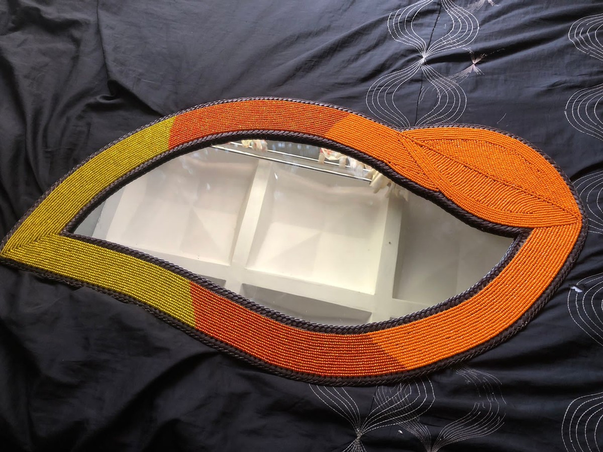 Beaded leaf shaped mirror decor/ wall hanging decor accent mirror by co ...