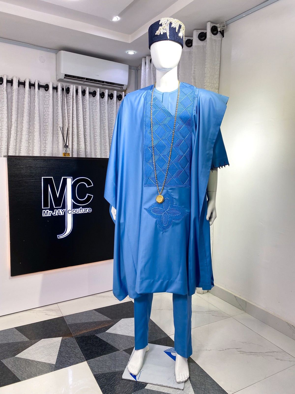 A SKY BLUE AGBADA SET by mrjaycouture - Men Traditional Clothings - ANKA