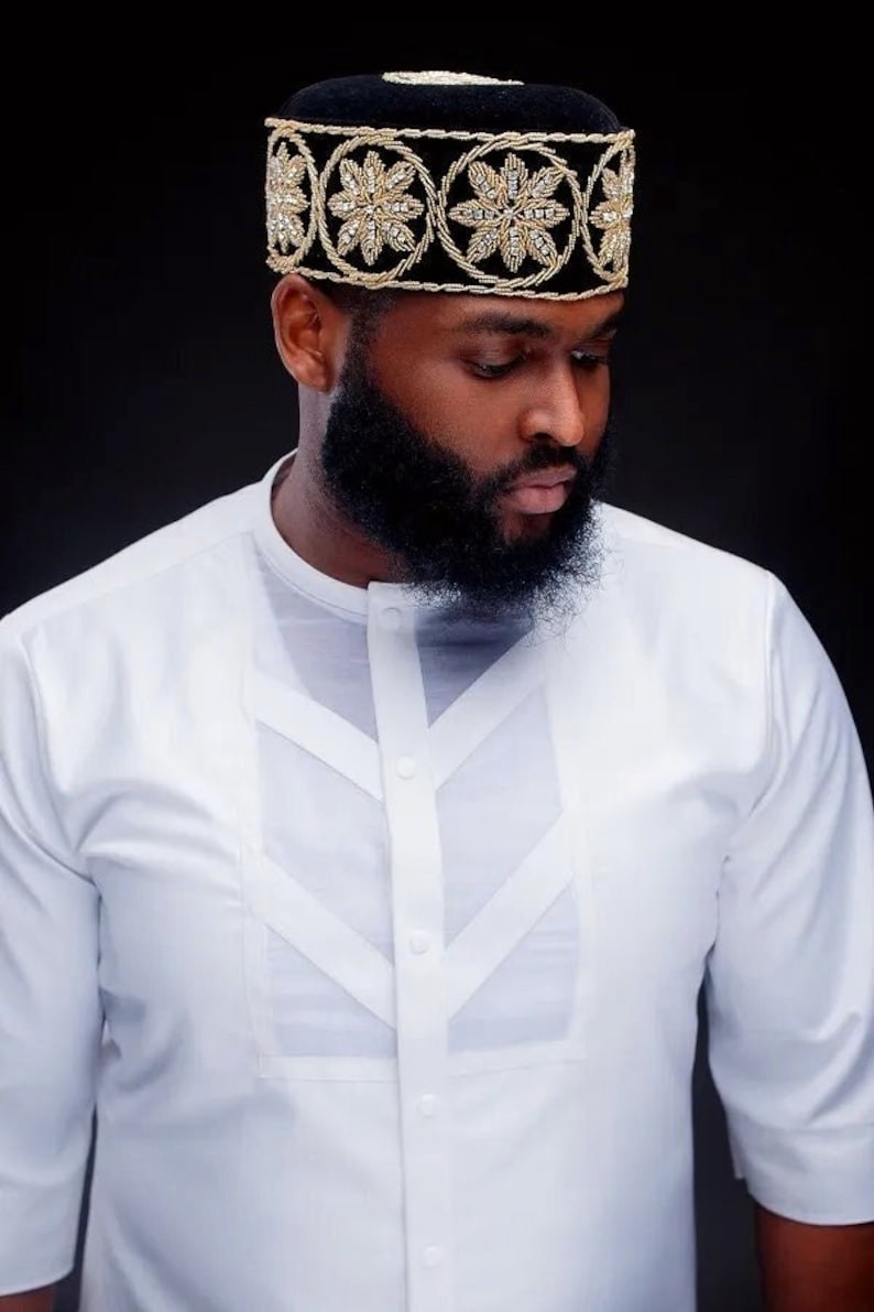 Velvet African Cap, Hausa Cap, Mallam Cap, Fulani Hat, African Mens Hat ...