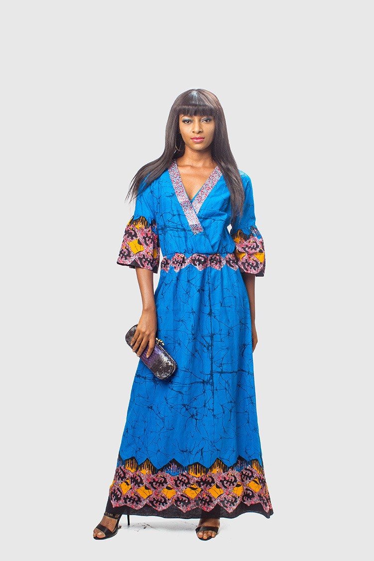 Beautiful Blue Batik Long Dress with Sequins on V-neckline by wandizi ...
