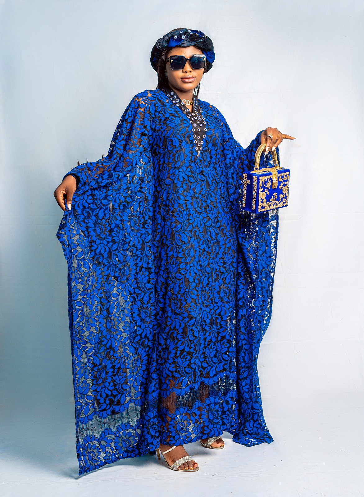 Regal African Woman Bejeweled Flowered Lace Boubou WITH Turban for Wedd ...