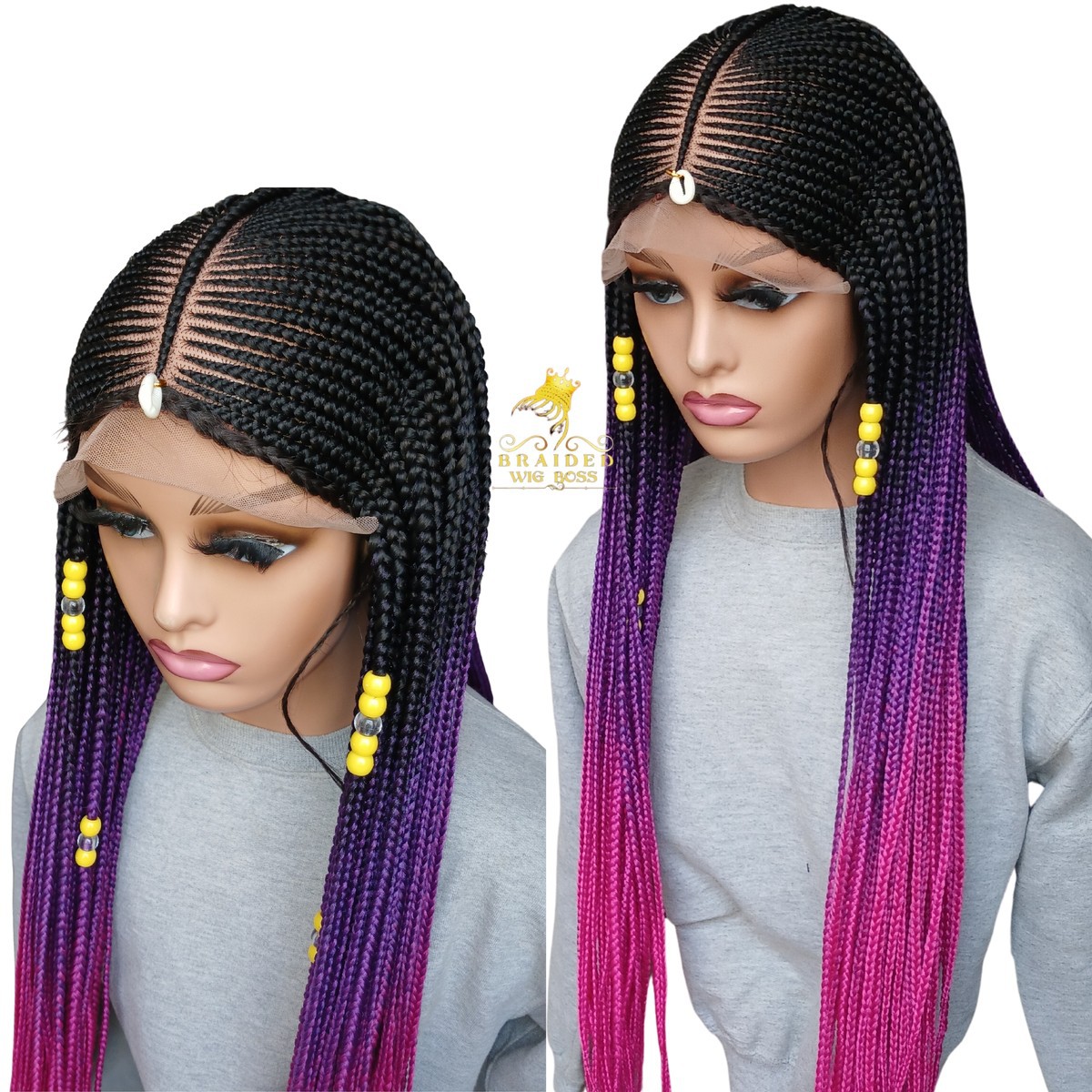 Ombre Cornrow Braided Wigs for Black Women Glueless Handmade Box Braide ...