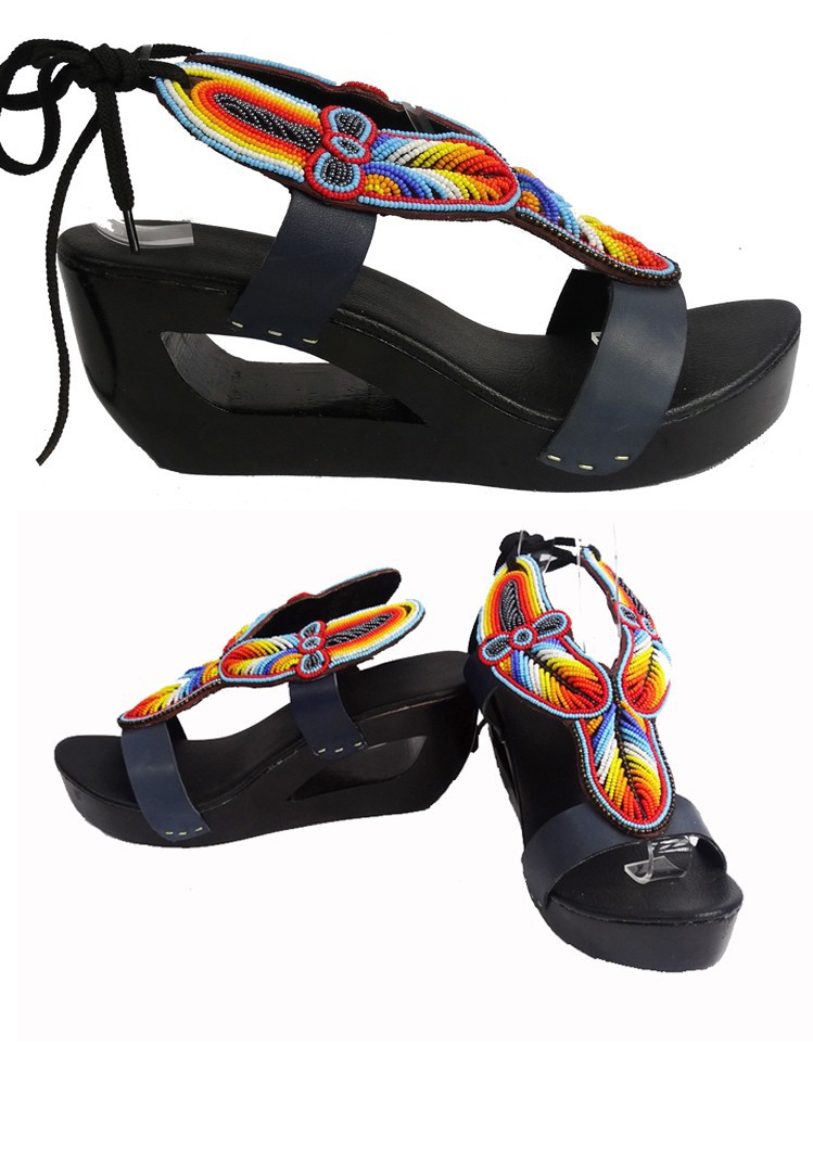 Flo Maasai Clog: embroided leather from Kenya and black sculpted wood ...