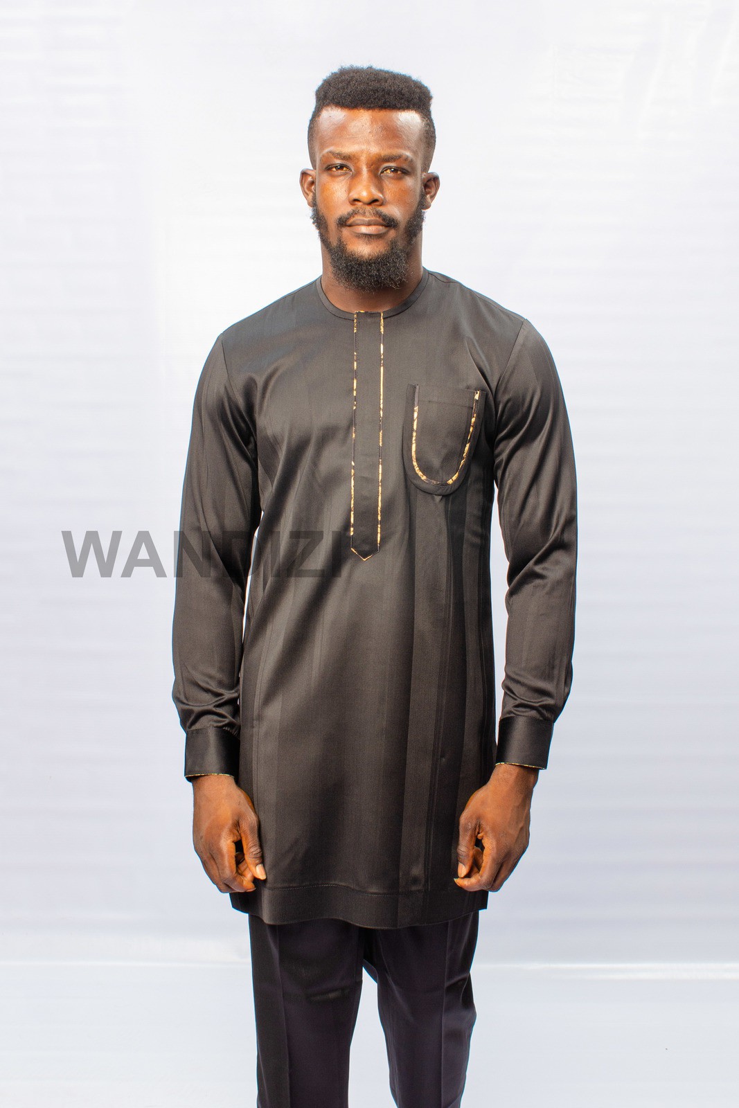Black African Men Suit with paisley piping, African Mens Wear, African ...
