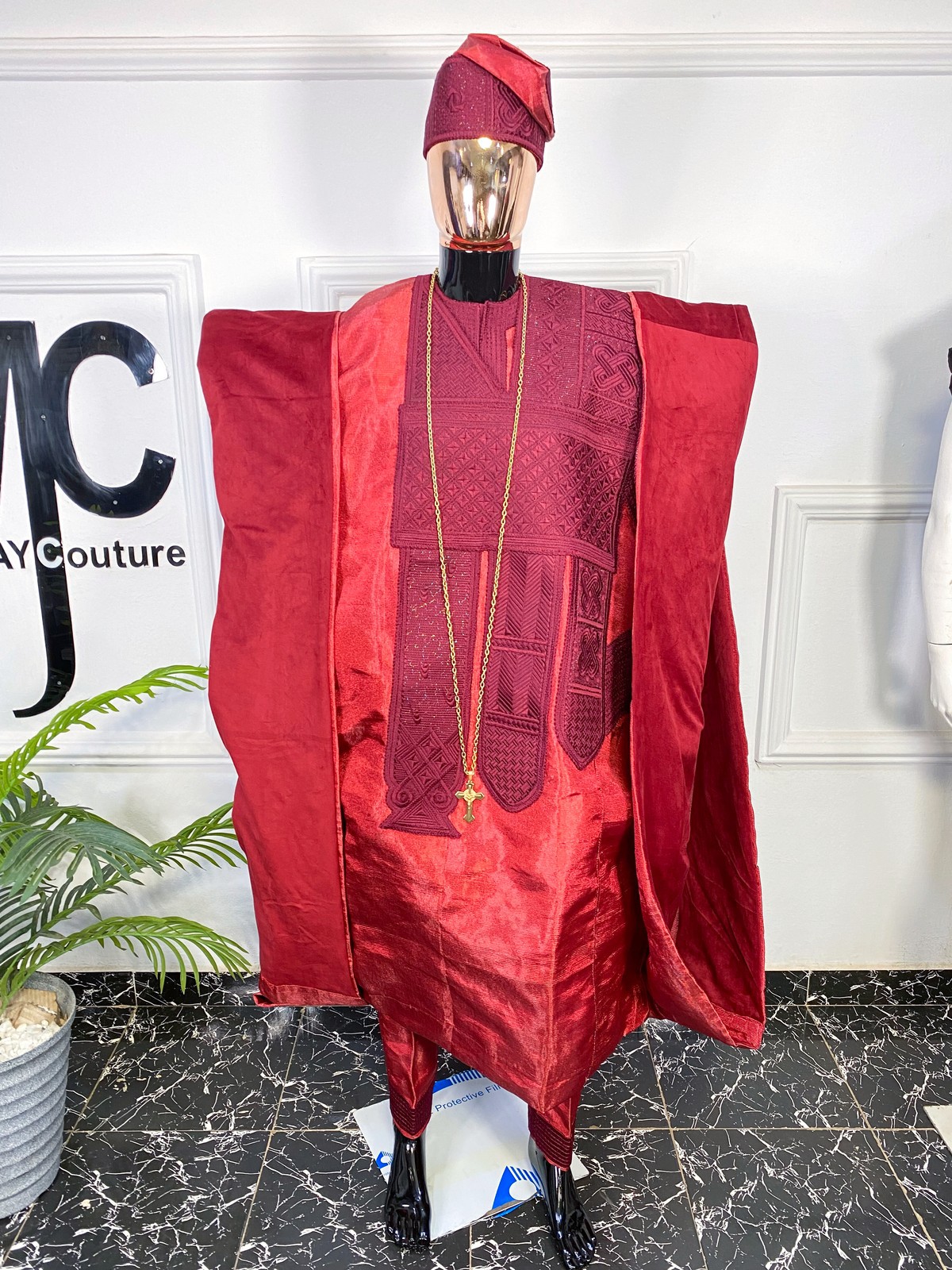 A WINE ASOOKE AGBADA SET by mrjaycouture - Men Traditional Clothings - ANKA