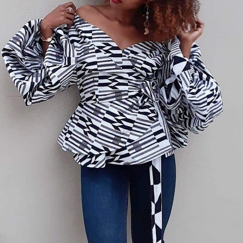 KENTE WAX Basque TOP White black by ekeeya-creations - Peplum Tops - ANKA