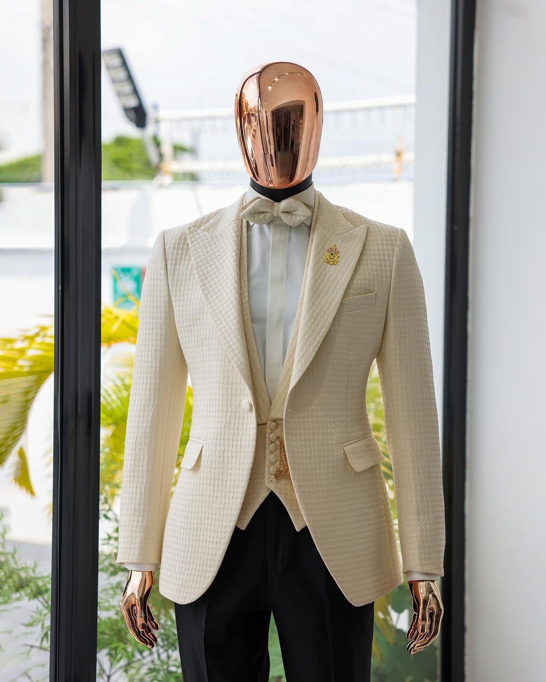 A Cream White, Peak Lapel Stuffed/Slanted Jacquard Jacket by dejiandkol ...