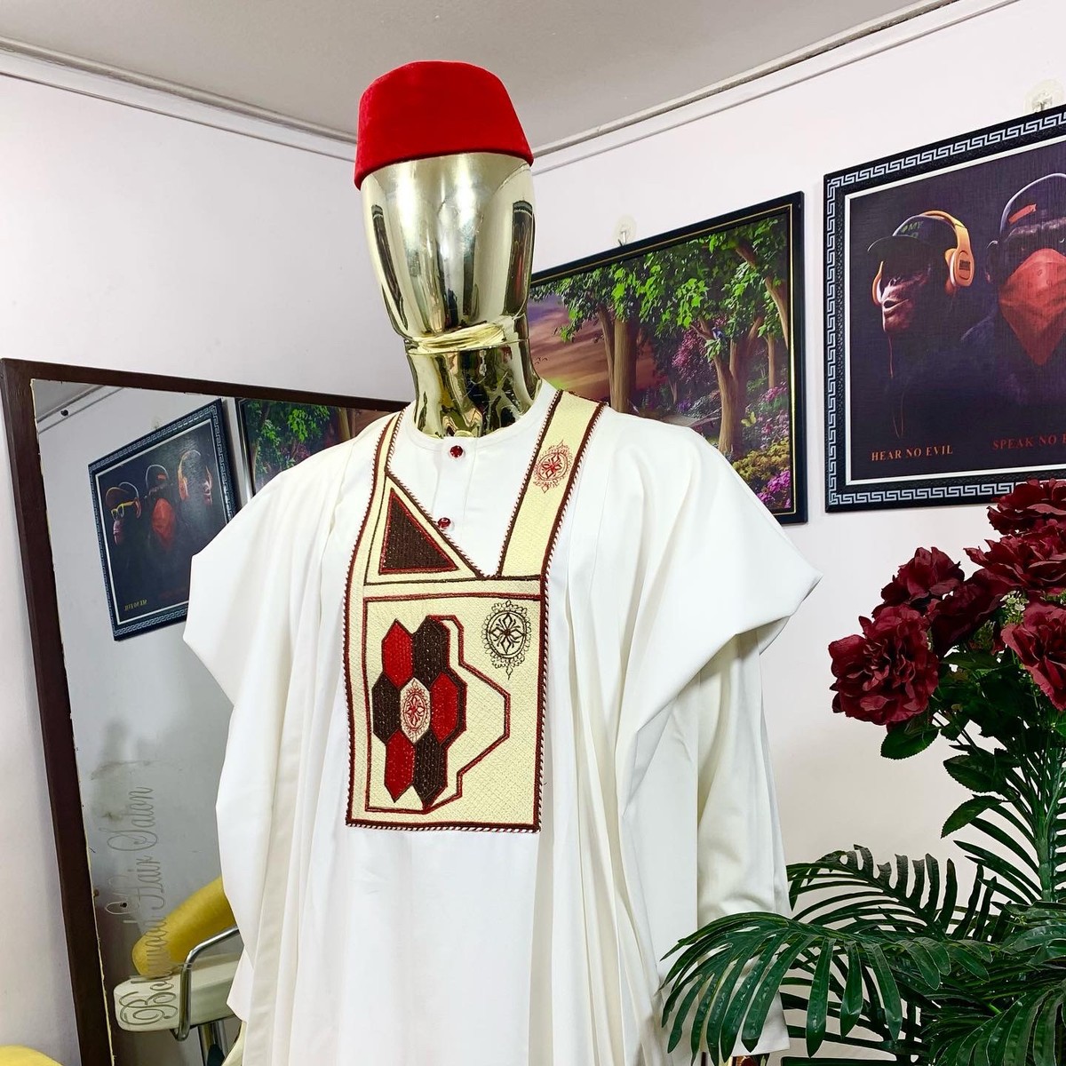 A White agbada with a red Igbo cap by okxeel - Men Traditional Clothing ...