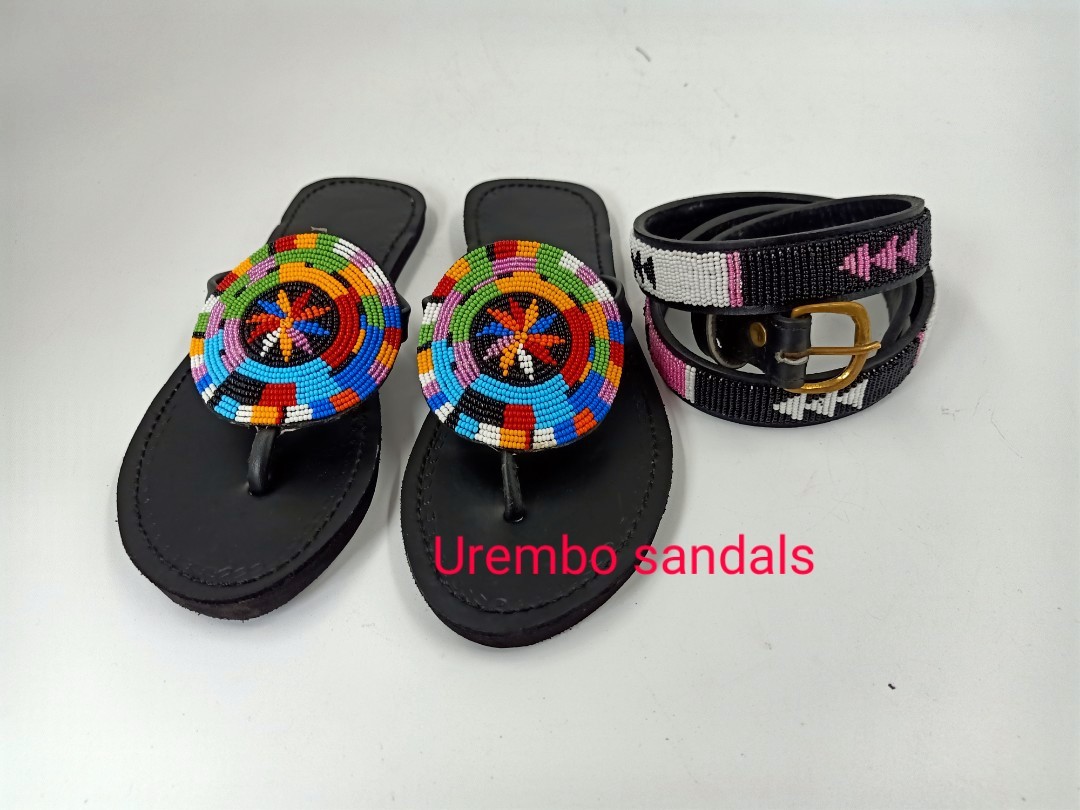 Belt and sandals set, set of 2, leather belt, beaded belt and sandals,K ...