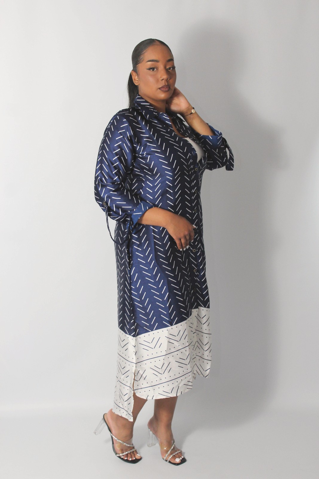 Midnight blue Hilana shirt dress by sare - Mid-length Dresses - ANKA