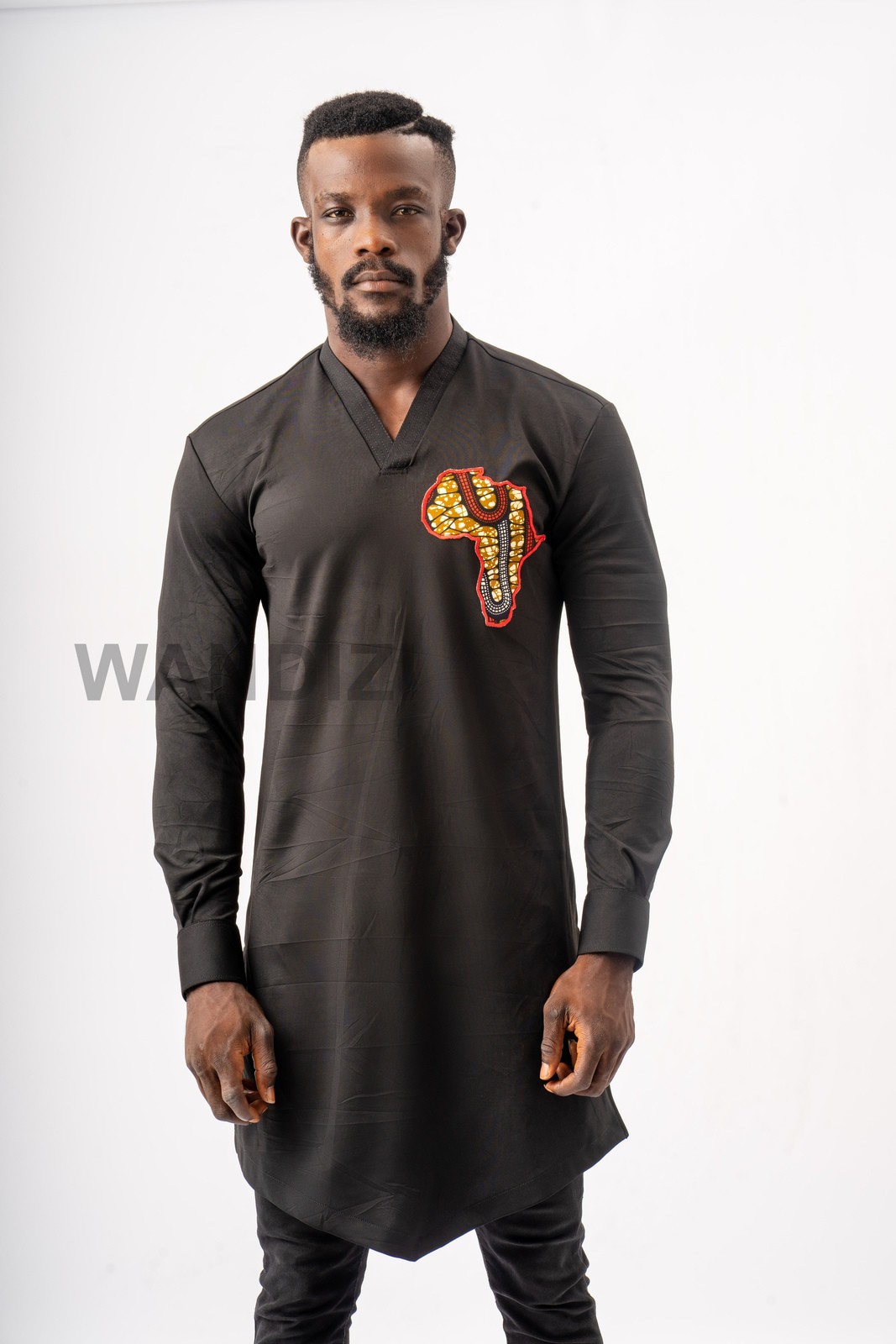 Black Long Tshirt with Ankara African Map Badge, African TShirt, Africa ...