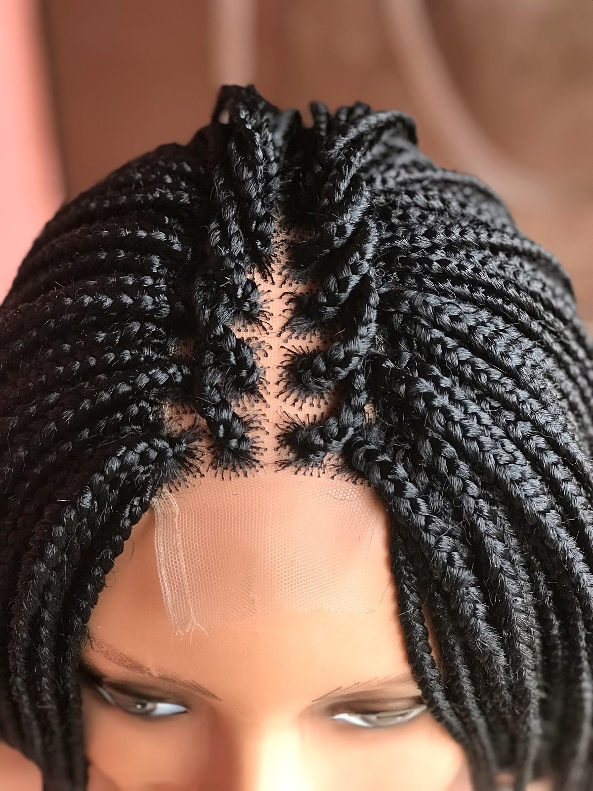 Ready to ship, Jet black Knotless braids, center part, lace wig, braide ...