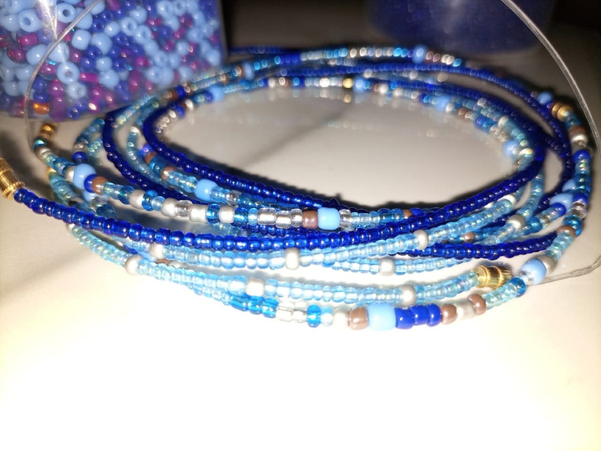 Shades of Blue African Waist Beads , African waist chains, Weight manag ...