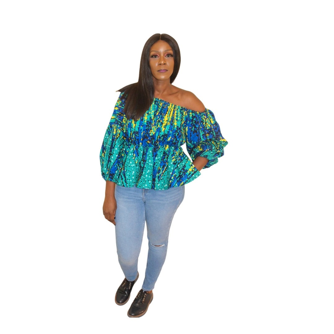 African Print Off one shoulder Top, Off the Shoulder Print Top, Ankara - ANKA