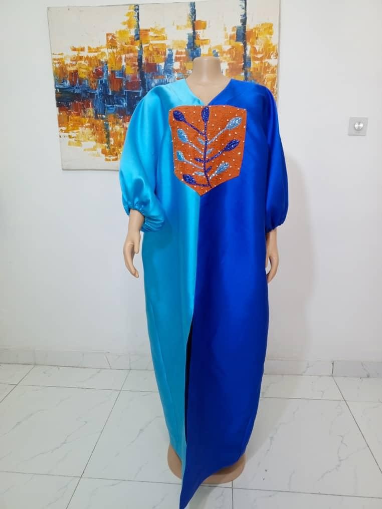 Two-Tone Mikado Silk African BouBou Gown, Agbada Style Maxi Dress by fa ...
