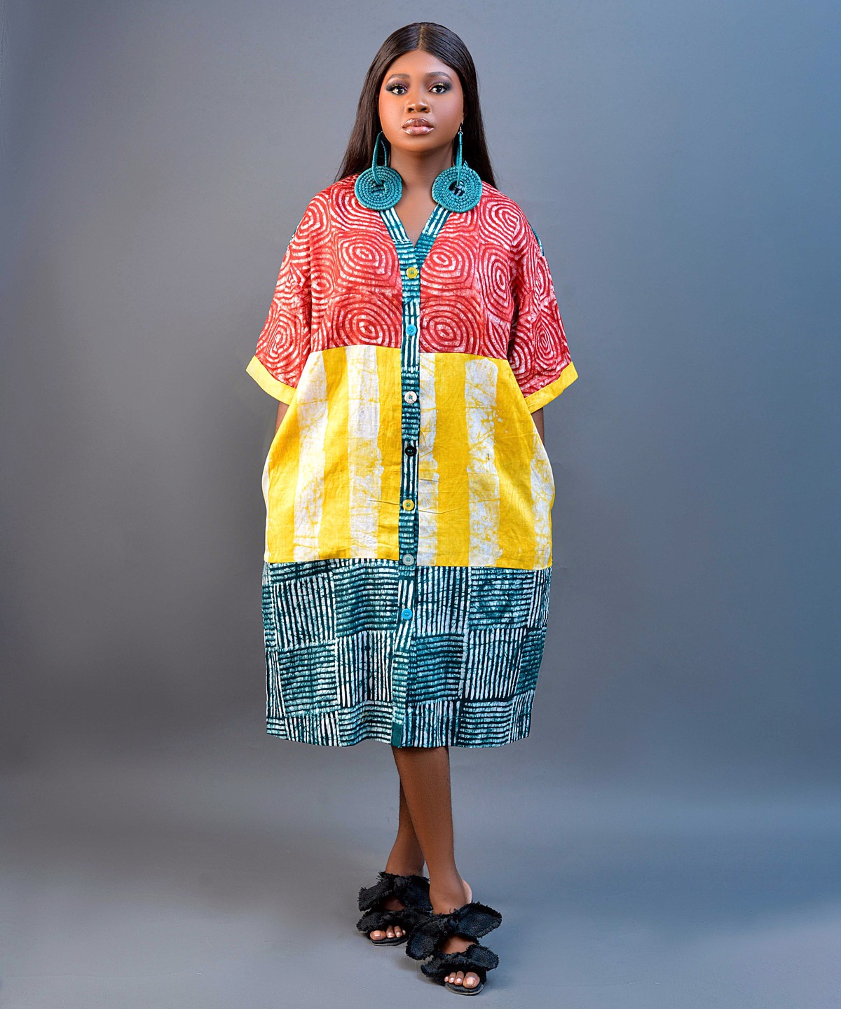Batik Mix and Match Midi Dress(Red/yellow/blue) by mimiciqu - Mid-lengt ...
