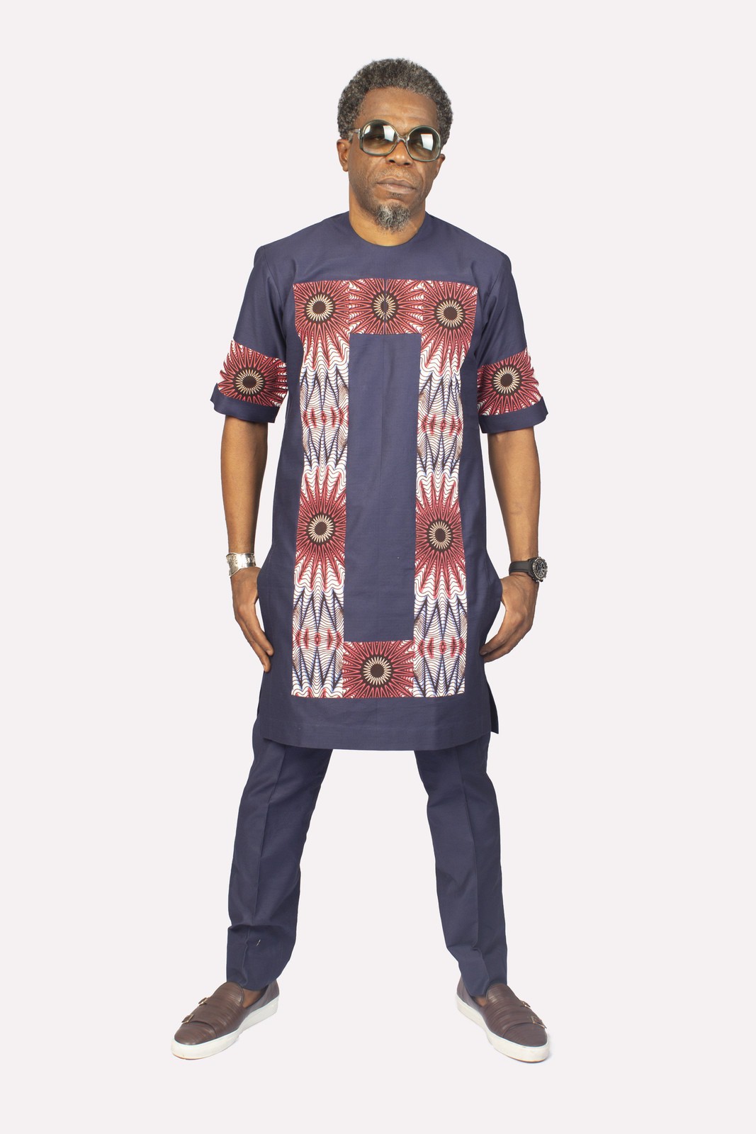 African Blue Suit with Ankara Patchwork, African Men Clothing, African ...