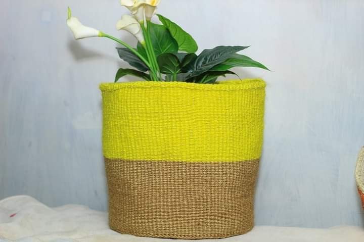 Wooven planter, kiondo planter, sisal planter, Beige planter, yellow pl ...