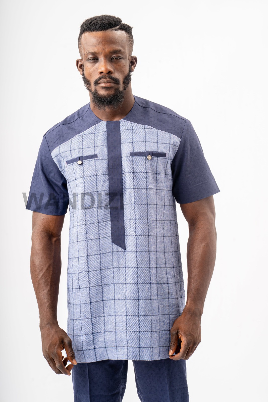 Window Pane Blue African Suit, Kaftan, African Men Clothing, African Me ...